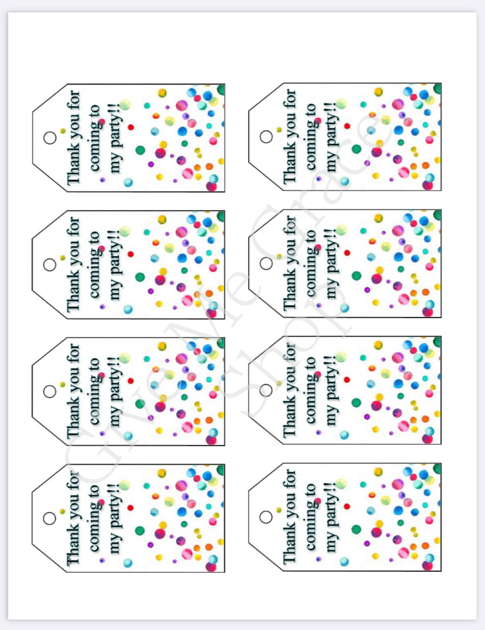 Printable Party Favor Tags, 9 Birthday Party Favor Tags - Gift Tags ...