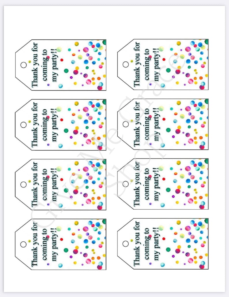 Printable Party Favor Tags, 9 Birthday Party Favor Tags - Gift Tags ...