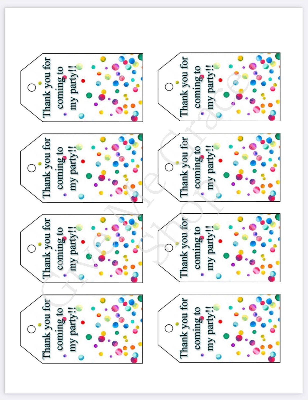 Printable Party Favor Tags, 9 Birthday Party Favor Tags - Gift Tags ...