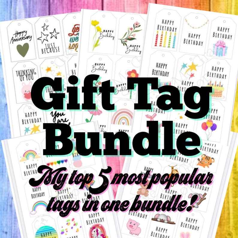 Printable Gift Tag Bundle, Birthday Tags - Gift Birthday Tag, Thinking ...