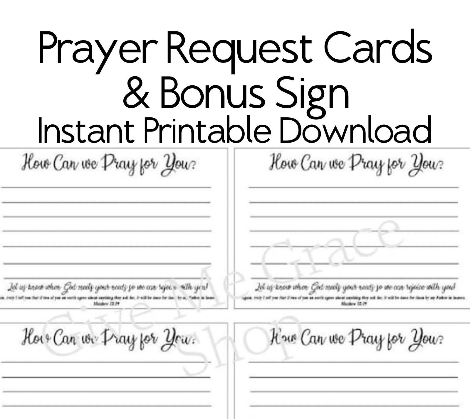 DIGITAL Prayer Request Cards & BONUS 8x10 Prayer Request Sign INSTANT ...