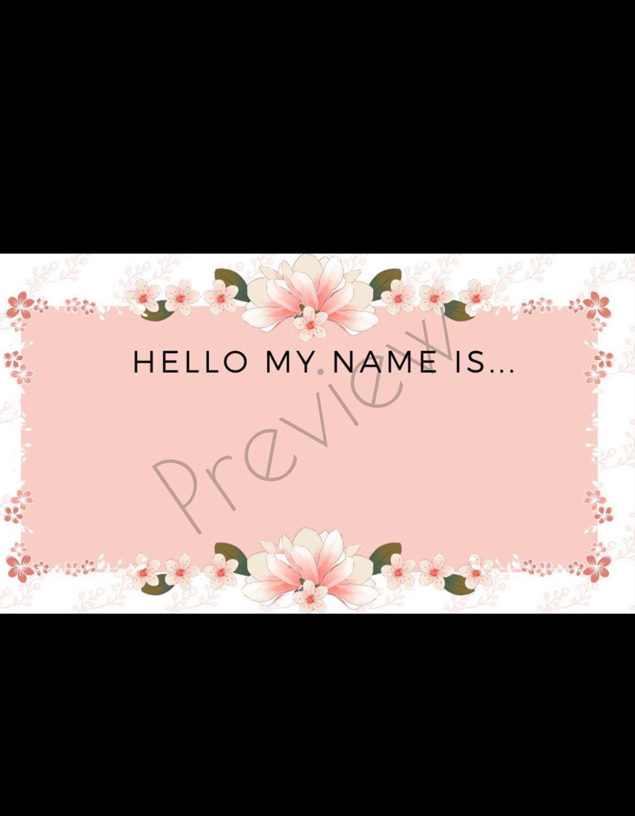 Floral Printable Name Tag: Blank DIY Template (PDF Download) - Etsy