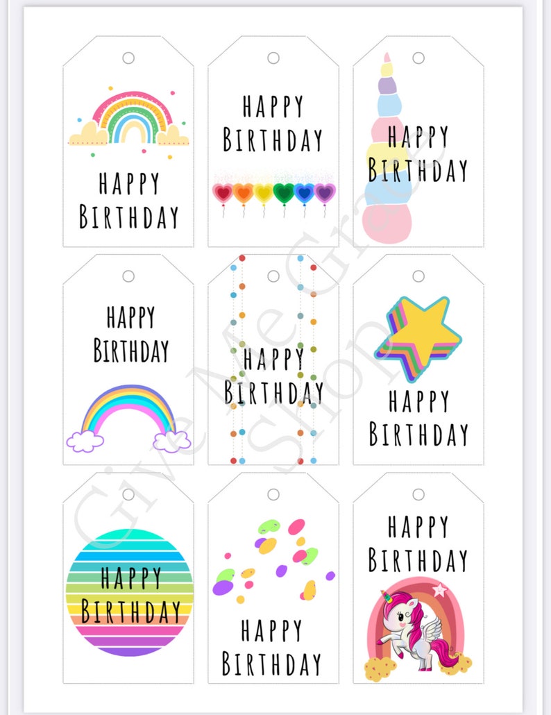 Printable Happy Birthday Gift Tags, 9 Birthday Tags -gift Birthday Tag ...