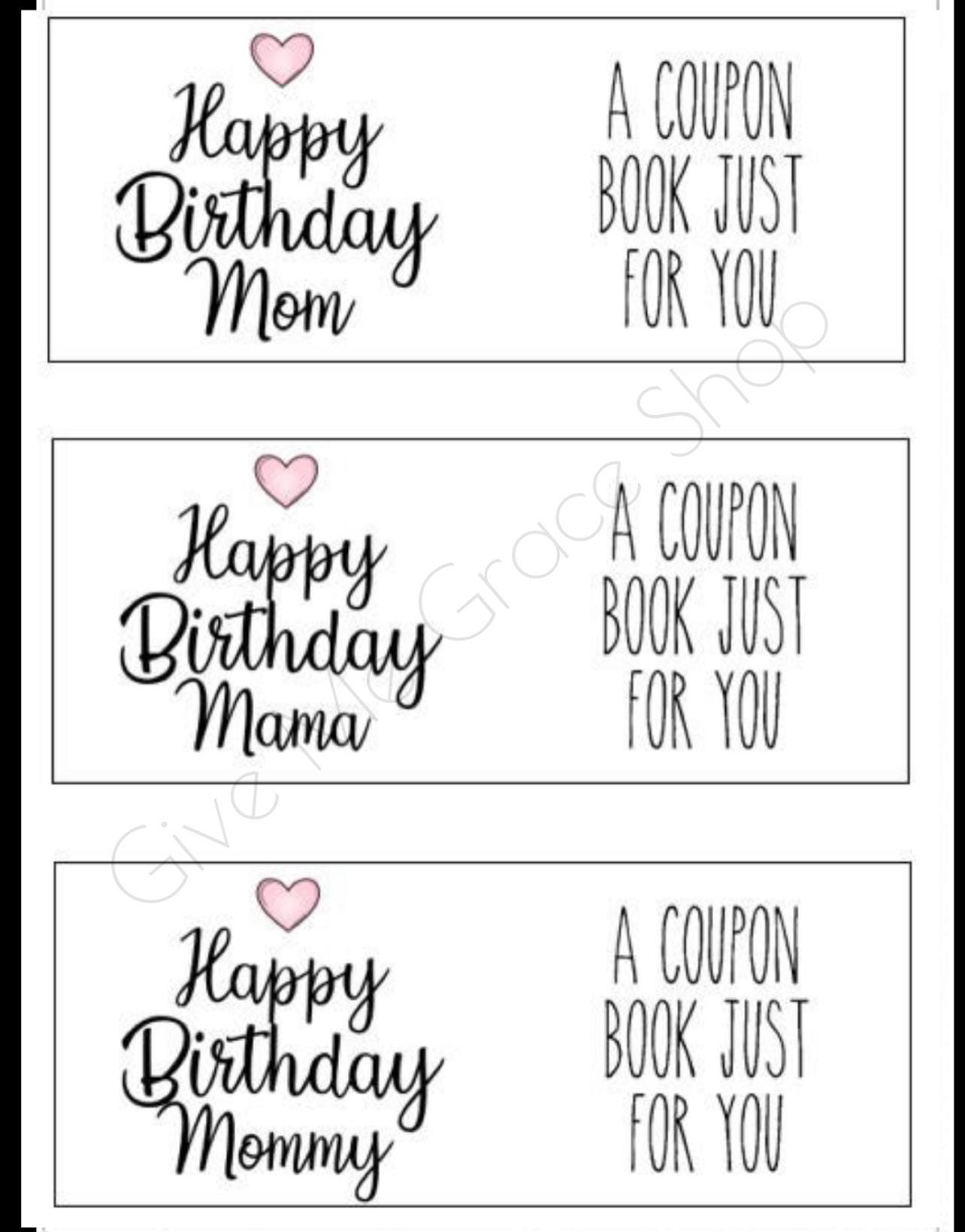 Printable Happy Birthday Mom Mama or Mommy Coupons, Digital Happy ...