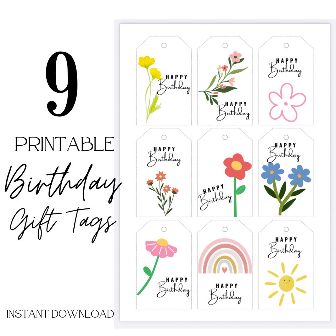Printable Happy Birthday Tags, 9 Birthday Tags - Gift Birthday Tag ...