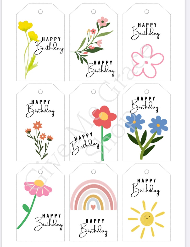 Printable Happy Birthday Tags, 9 Birthday Tags - Gift Birthday Tag ...