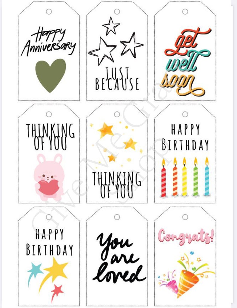 Printable Assortment Gift Tags, Birthday, Anniversary, Thinking of You ...