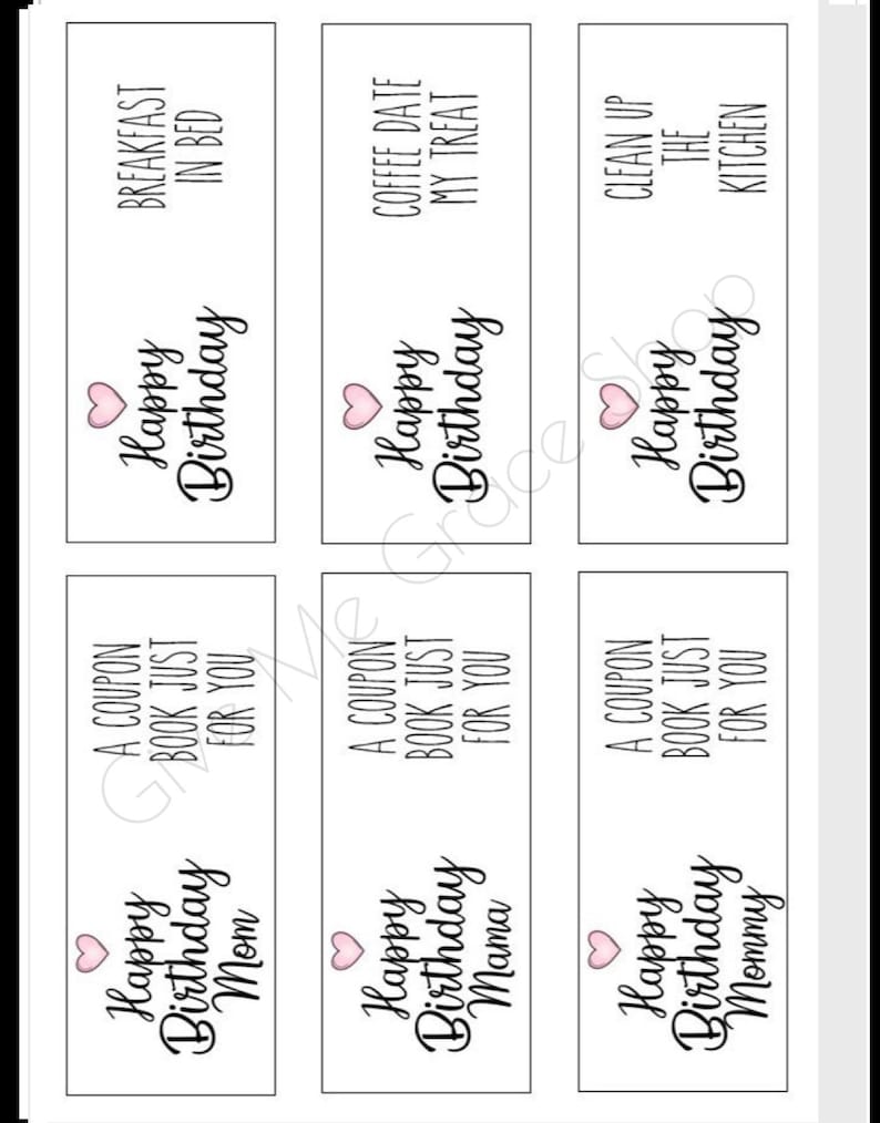 Printable Happy Birthday Mom Mama or Mommy Coupons, Digital Happy ...