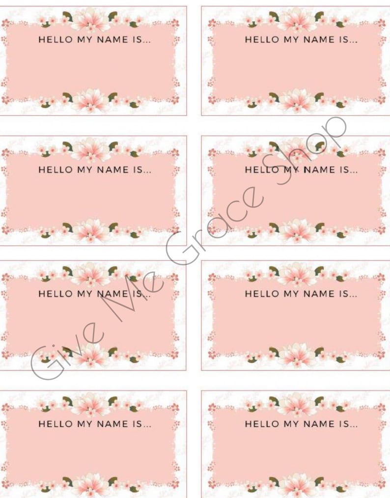 Floral Printable Name Tag: Blank DIY Template (PDF Download) - Etsy