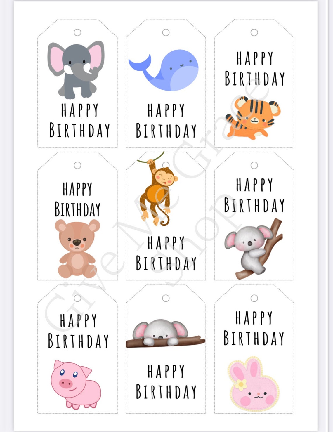 Printable Baby Animal Happy Birthday Tags, 9 Birthday Tags Animal ...