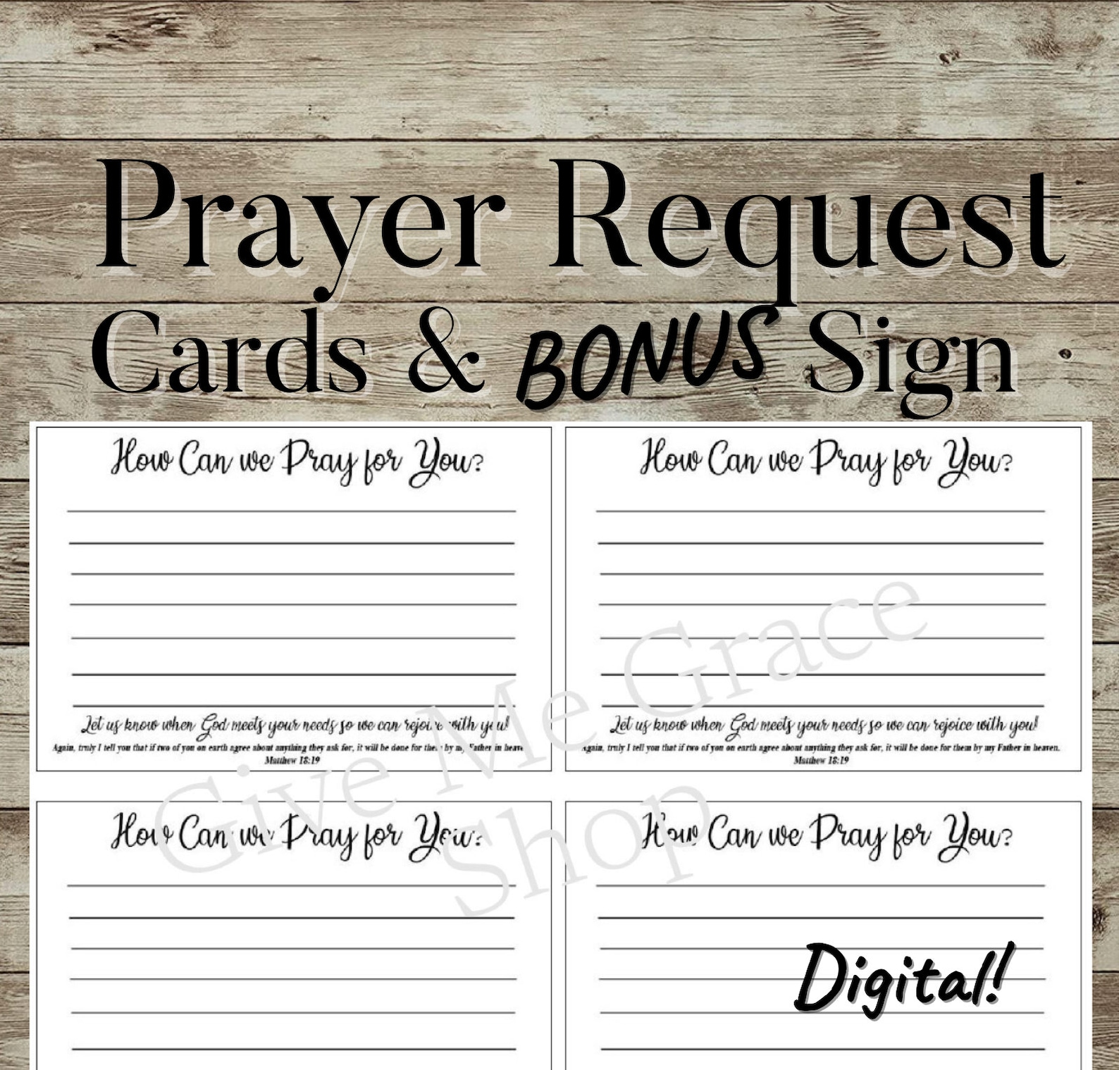 DIGITAL- Prayer Request Cards & BONUS 8x10 Prayer Request Sign ...