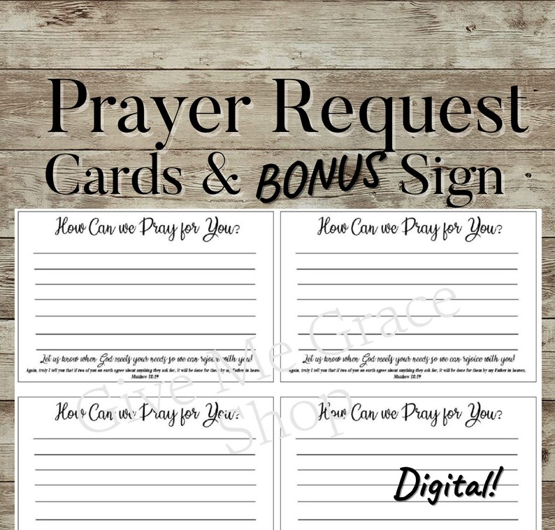 DIGITAL- Prayer Request Cards & BONUS 8x10 Prayer Request Sign ...