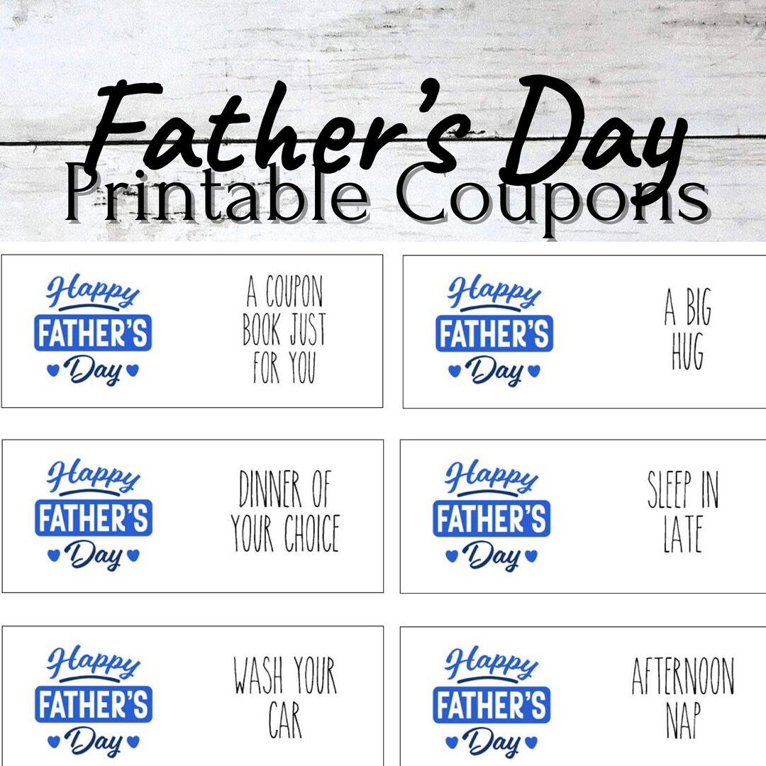 Printable Fathers Day Coupons, Fathers Day Gift for Best Dad, Fathers ...