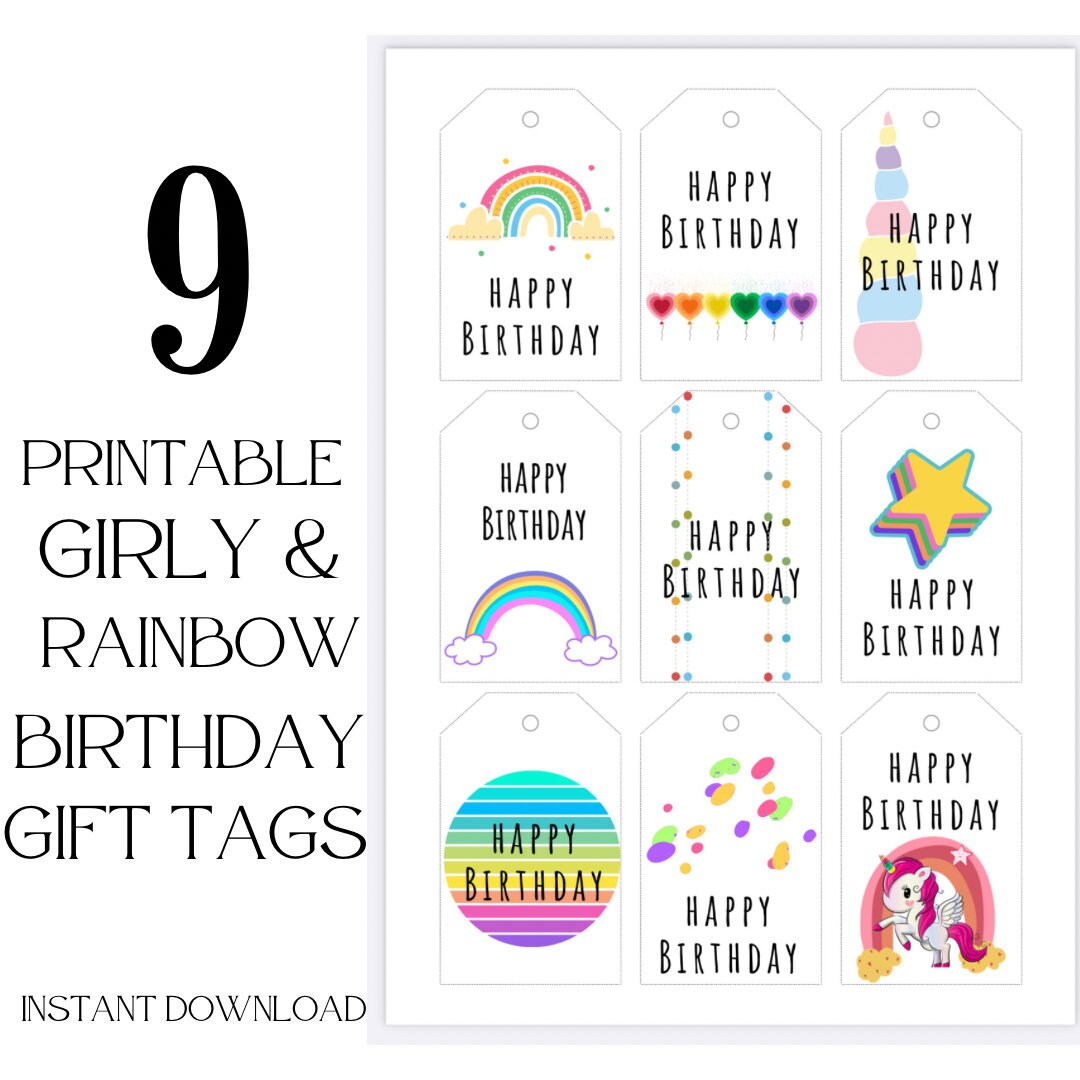 Printable Happy Birthday Gift Tags, 9 Birthday Tags -gift Birthday Tag ...