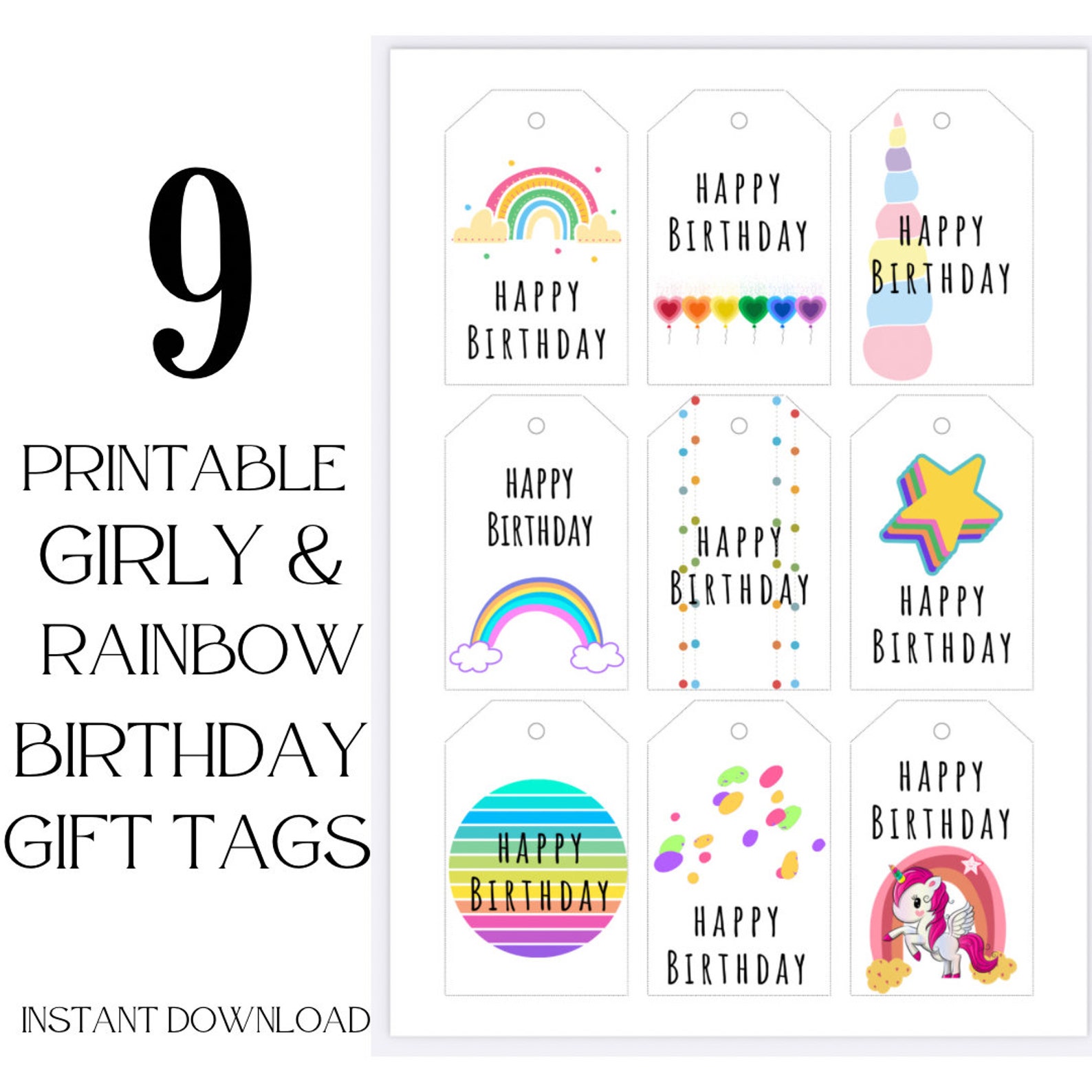 Printable Happy Birthday Gift Tags, 9 Birthday Tags -gift Birthday Tag ...