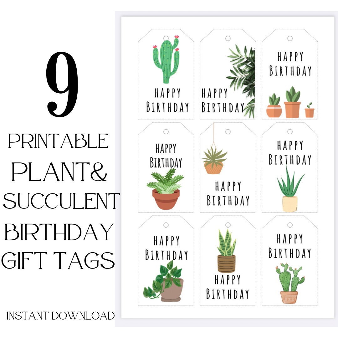 Printable Plant Lady Gift Tags, 9 Digital Plant Birthday Tags, Gift ...