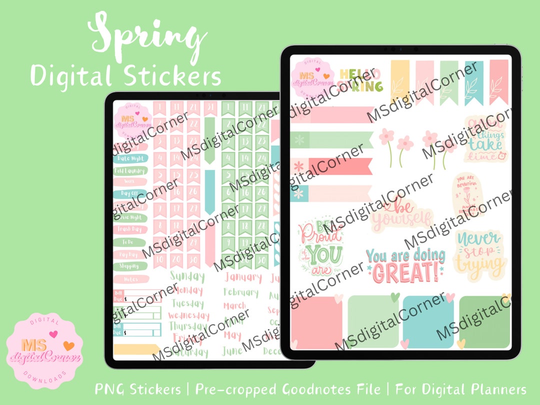 Spring Digital Stickers, Digital Planner Stickers, Goodnotes Stickers ...