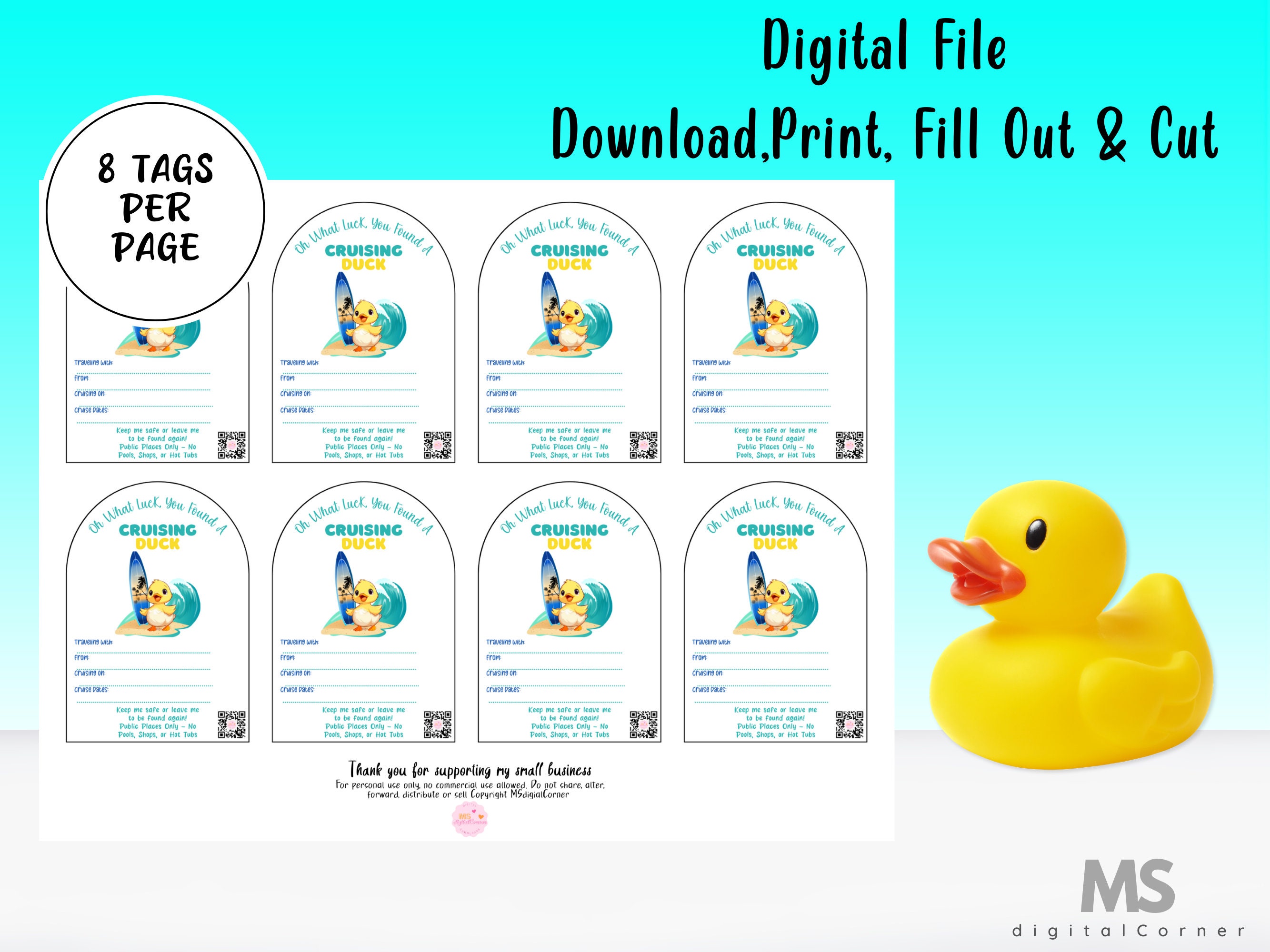 Cruising Ducks Tag, Printable Digital Download, Instant Cruise PDF ...