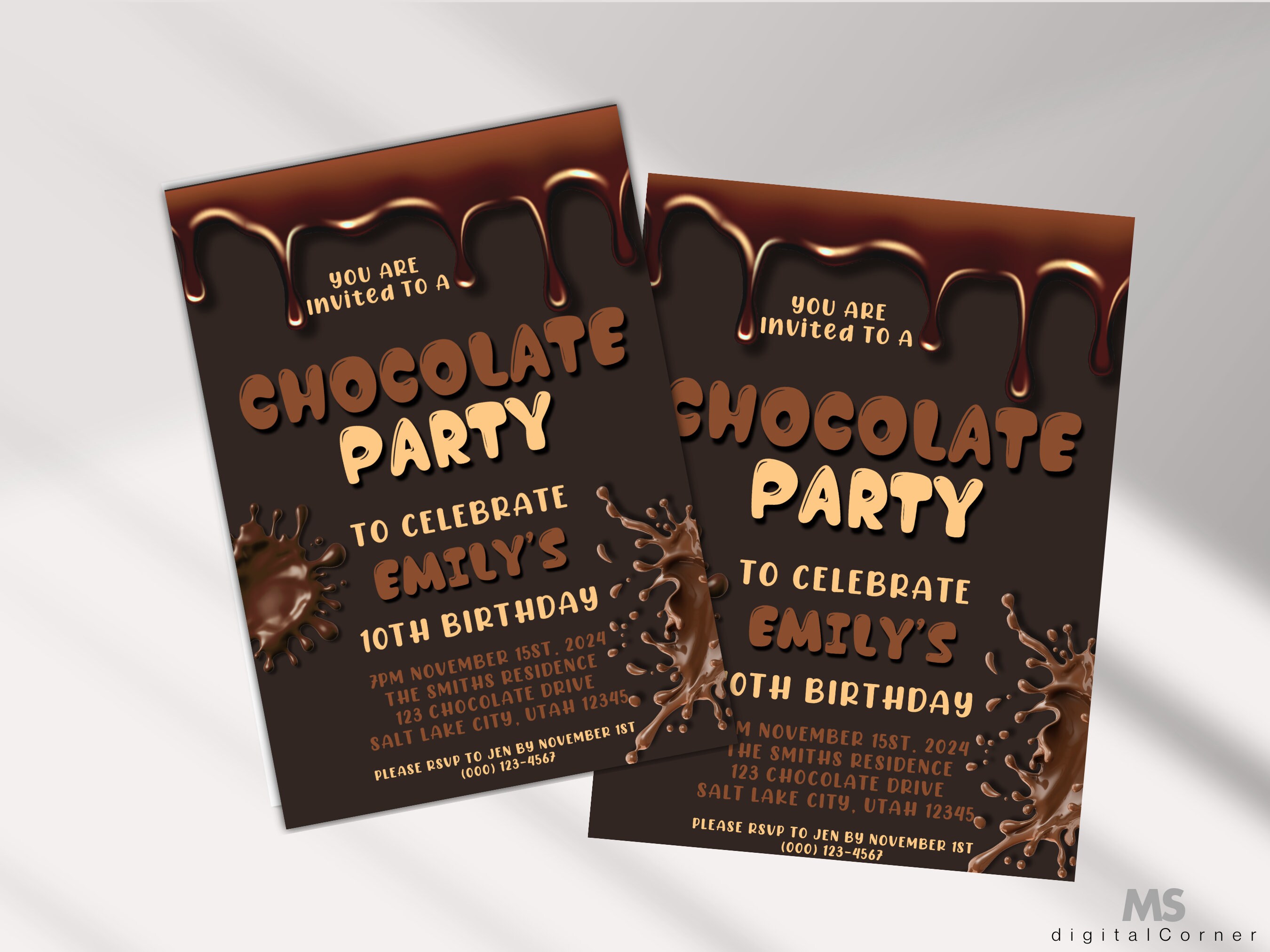 Chocolate Party Invitation,chocolate Desserts, Birthday Invitations ...