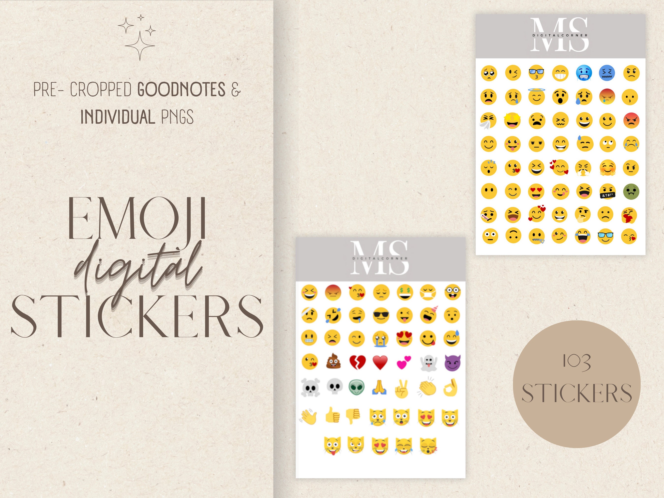 Emoji Digital Stickersgoodnotes Stickerspre-cropped - Etsy
