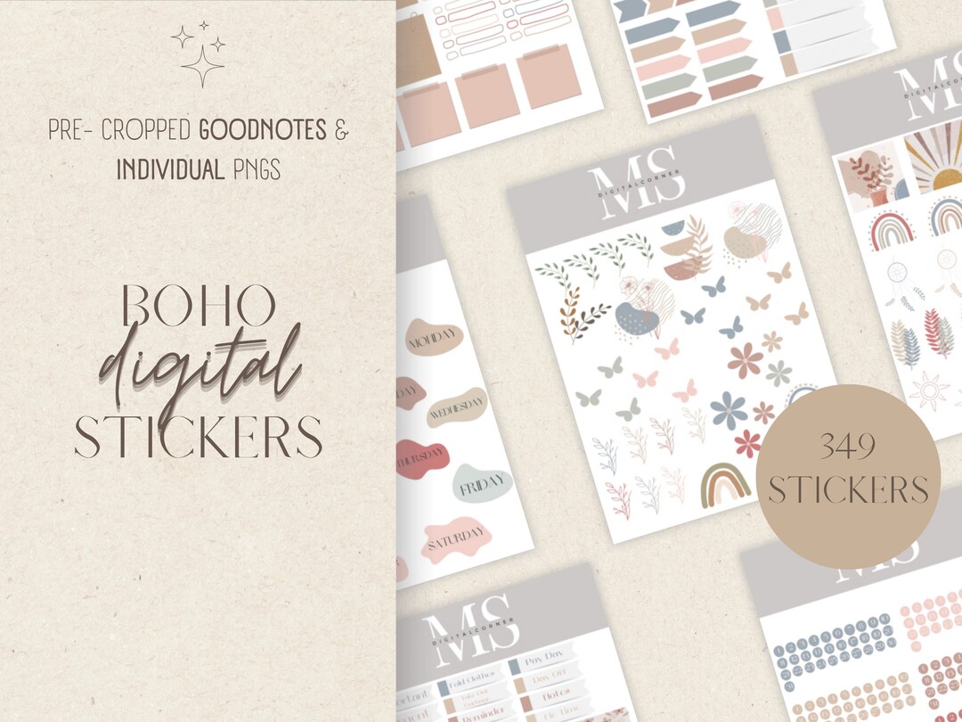 Boho Digital Stickers, Digital Planner Stickers, Goodnotes Stickers