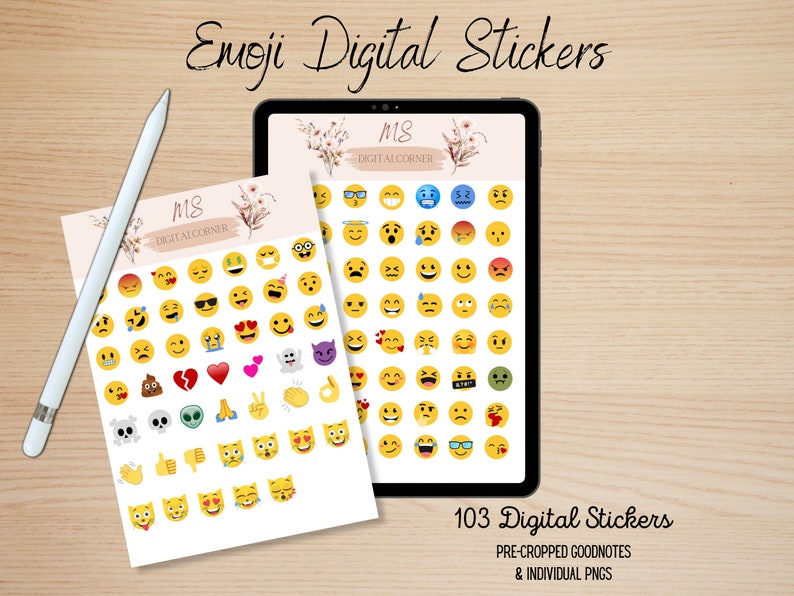 Emoji Digital Stickersgoodnotes Stickerspre-cropped - Etsy