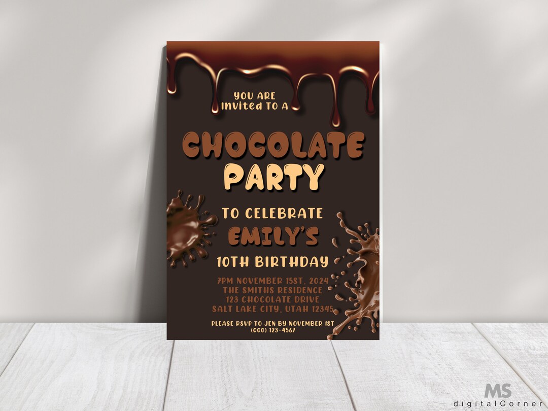 Chocolate Party Invitation,chocolate Desserts, Birthday Invitations ...