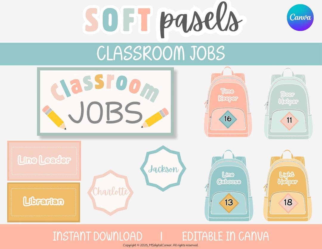 Classroom Job Display,editable Classroom Printables,soft Pastel Cute ...