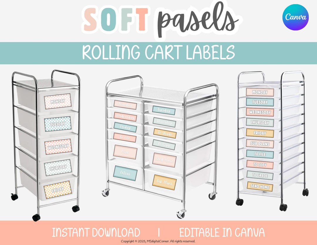 Classroom Rolling Cart Labels, Editable Teacher Drawer Filing, Soft ...
