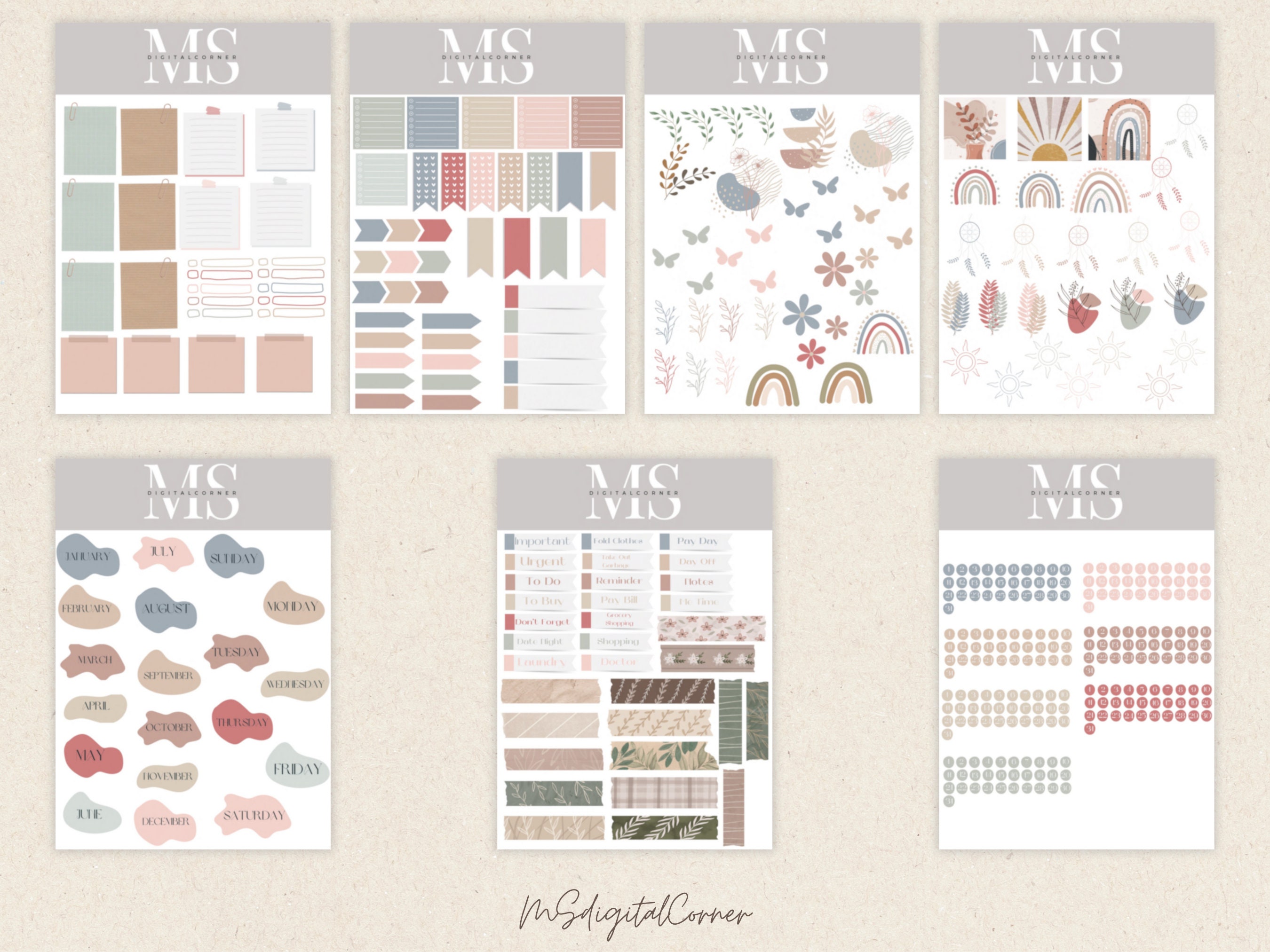 Boho Digital Stickers, Digital Planner Stickers, Goodnotes Stickers ...