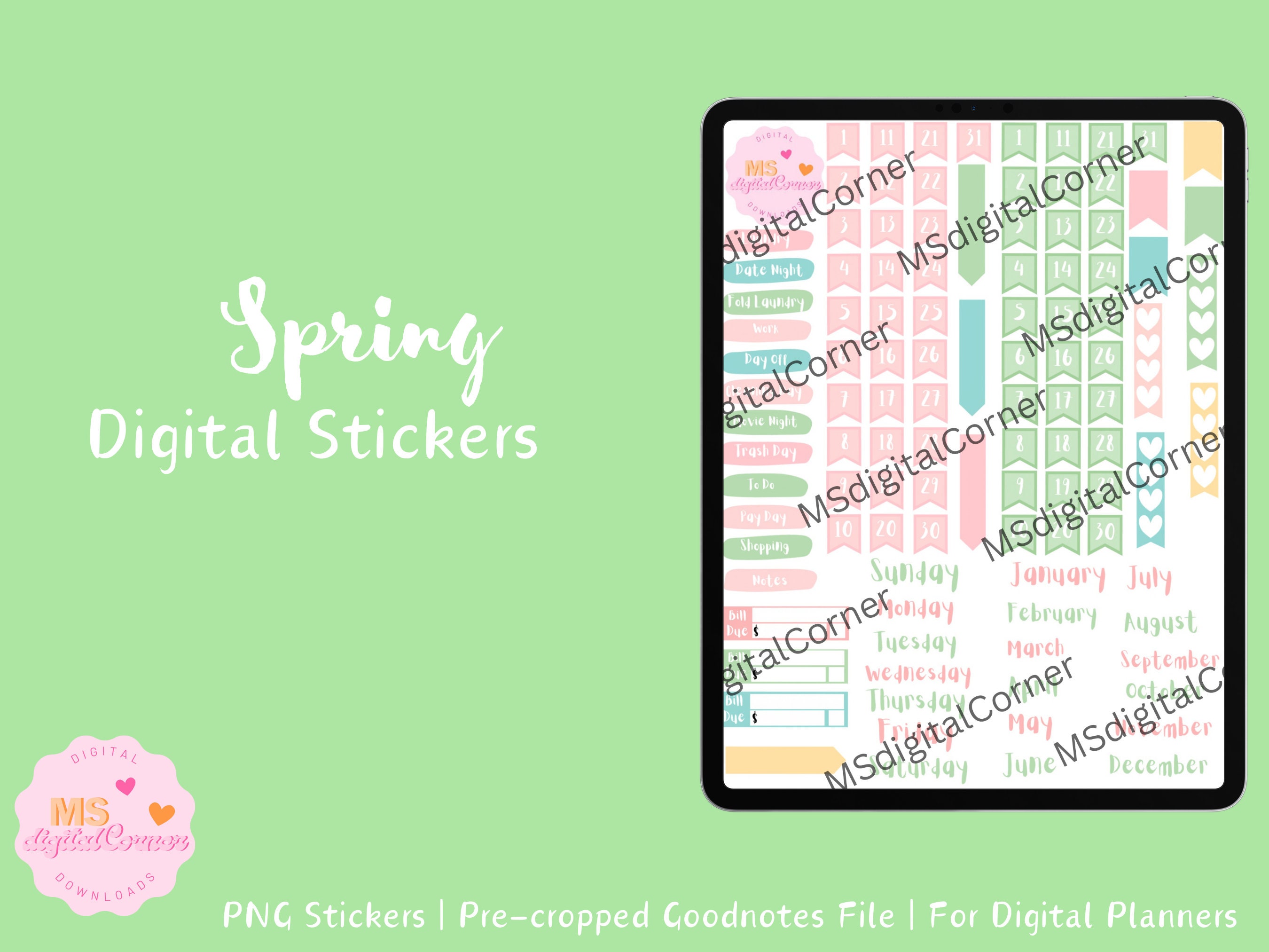 Spring Digital Stickers, Digital Planner Stickers, Goodnotes Stickers ...