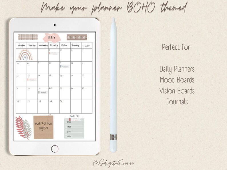 Boho Digital Stickers, Digital Planner Stickers, Goodnotes Stickers ...
