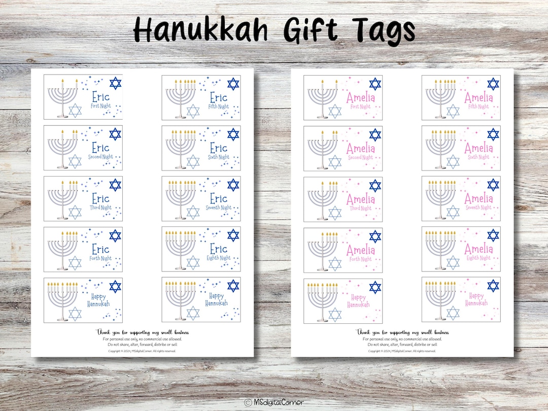 Hanukkah Gift Tags,personalized Hanukkah/chanukah Tags,custom Name Tags ...