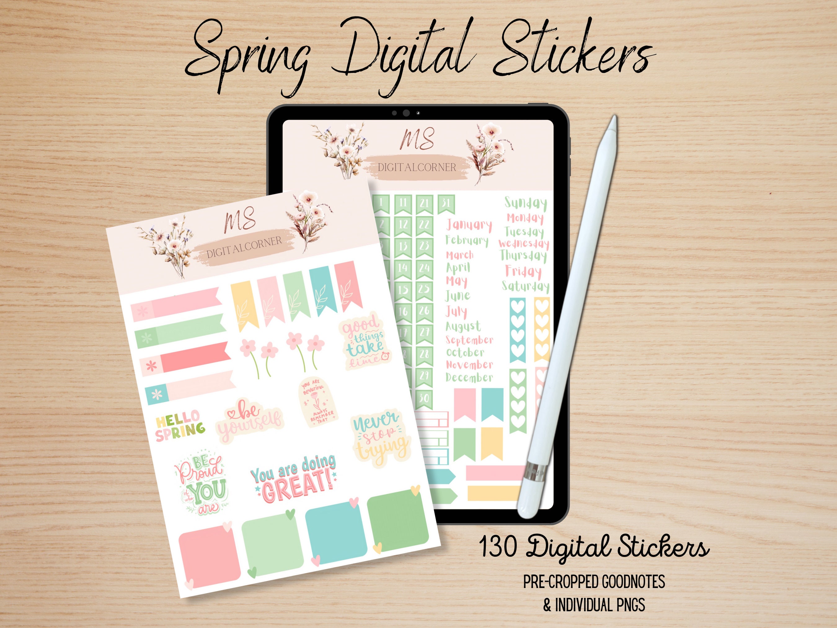 Spring Digital Stickers Digital Planner Stickers Goodnotes - Etsy