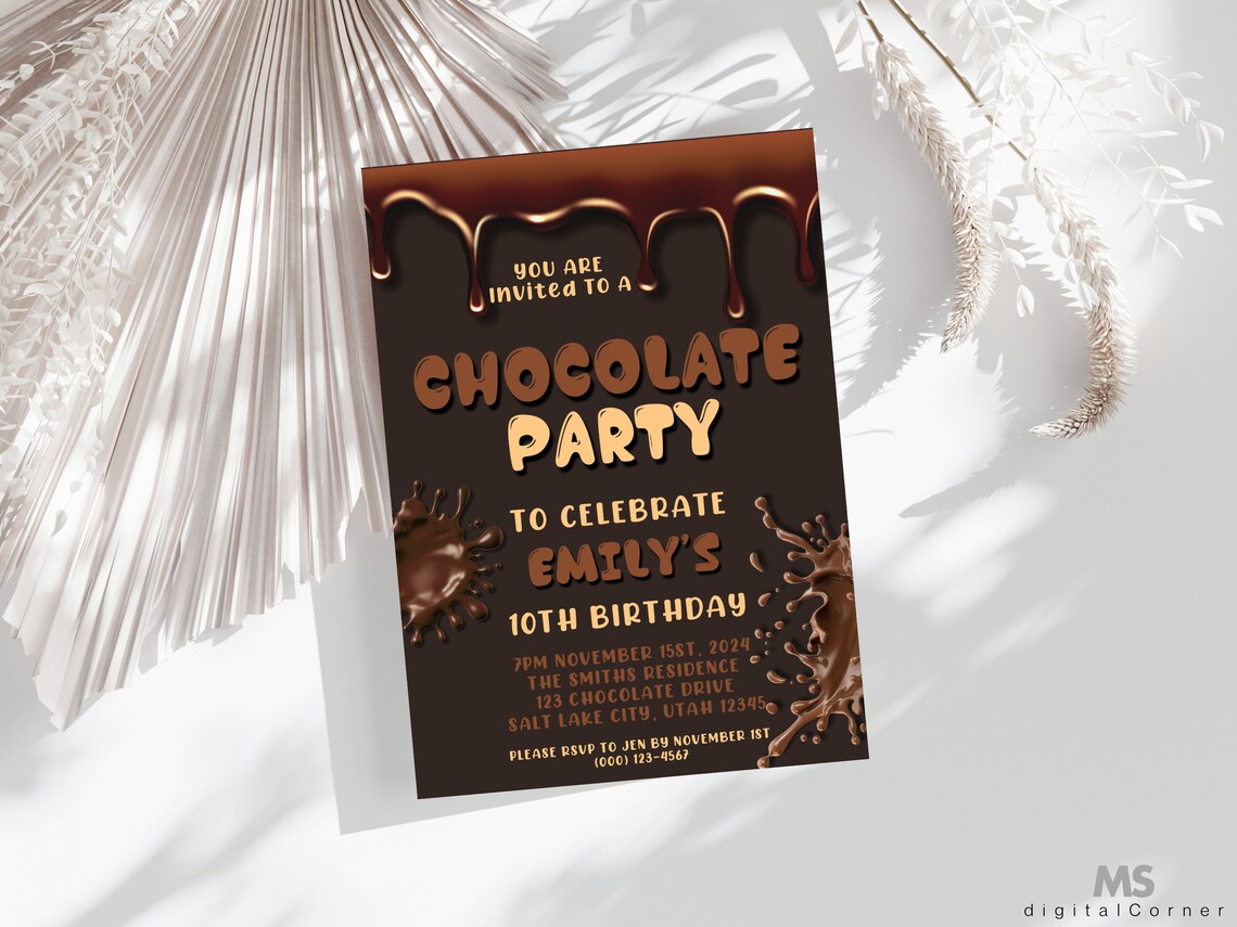 Chocolate Party Invitation,chocolate Desserts, Birthday Invitations ...