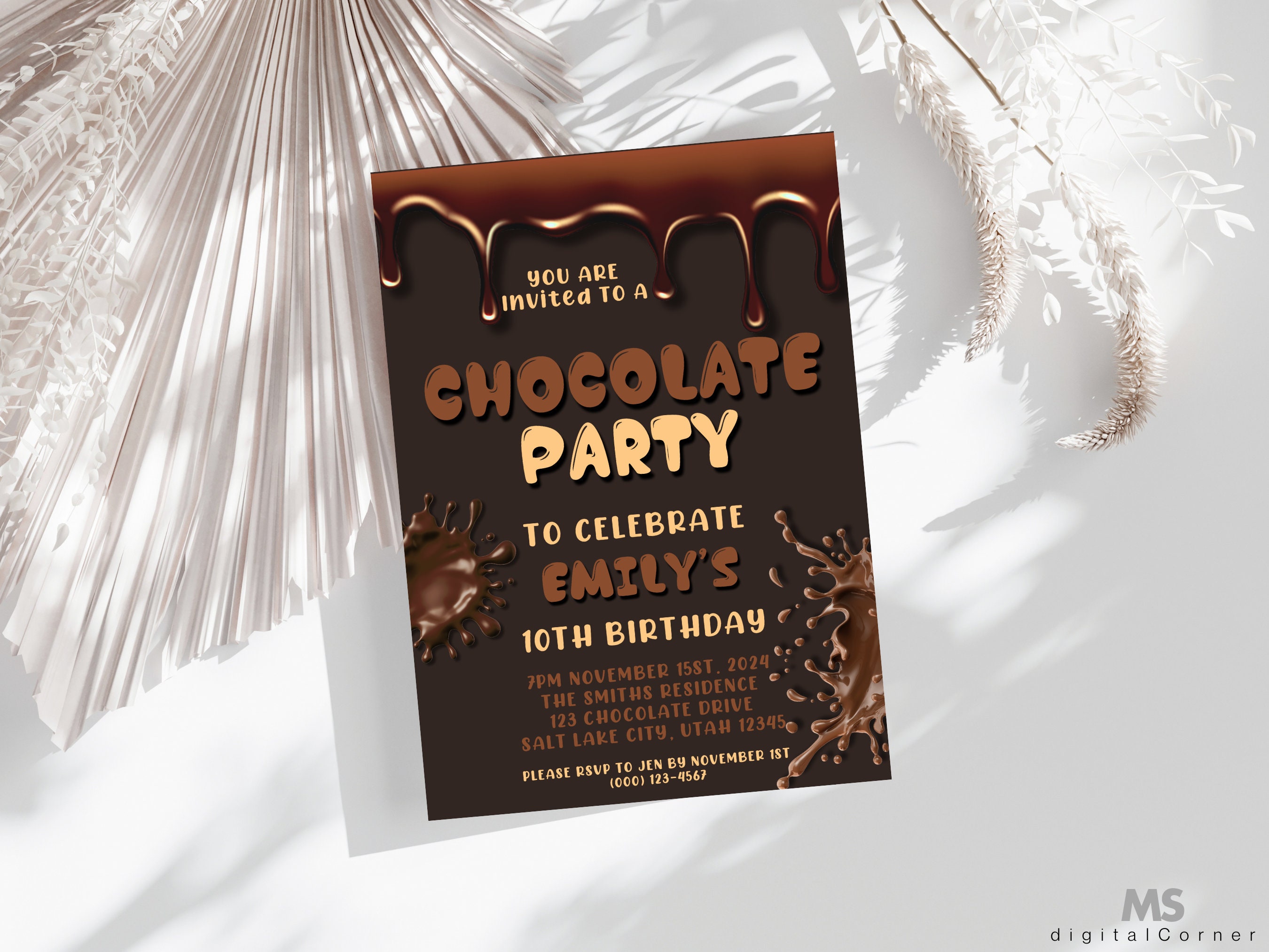 Chocolate Party Invitation,chocolate Desserts, Birthday Invitations ...