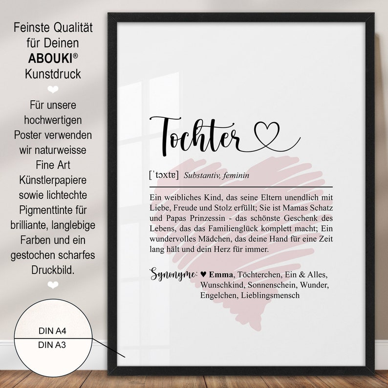 Poster TOCHTER mit HERZ Definition ABOUKI Kunstdruck persönliches ...