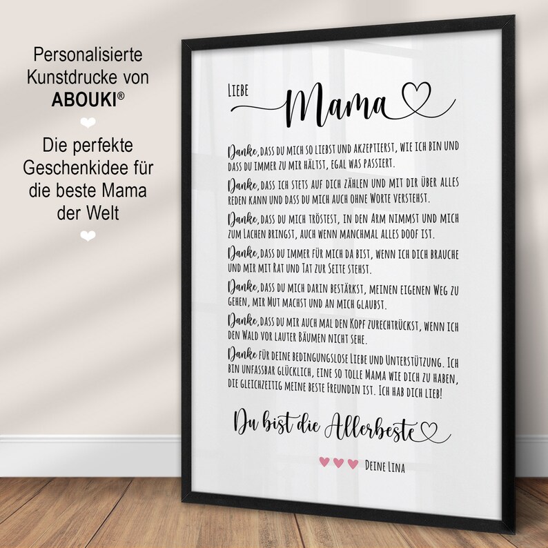 Poster DANKE liebe MAMA | ABOUKI Kunstdruck | Bild personalisiert ...