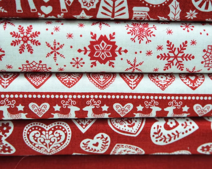 20.90 Eur/meter Scandi 23, Scandi Hearts by Makower, Red, K1491/3 ...