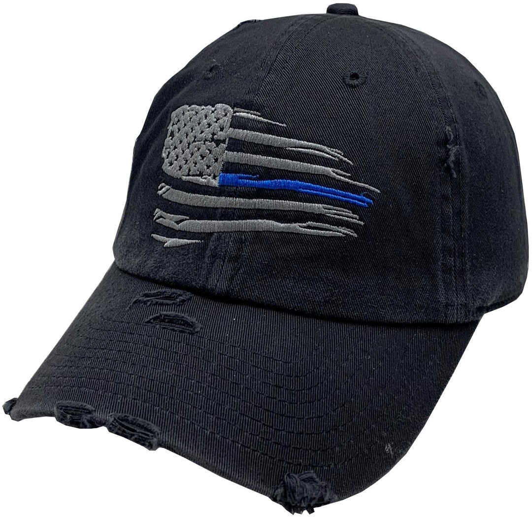 Blue Line Flag Hat Vintage Logo Buckle Back - Etsy