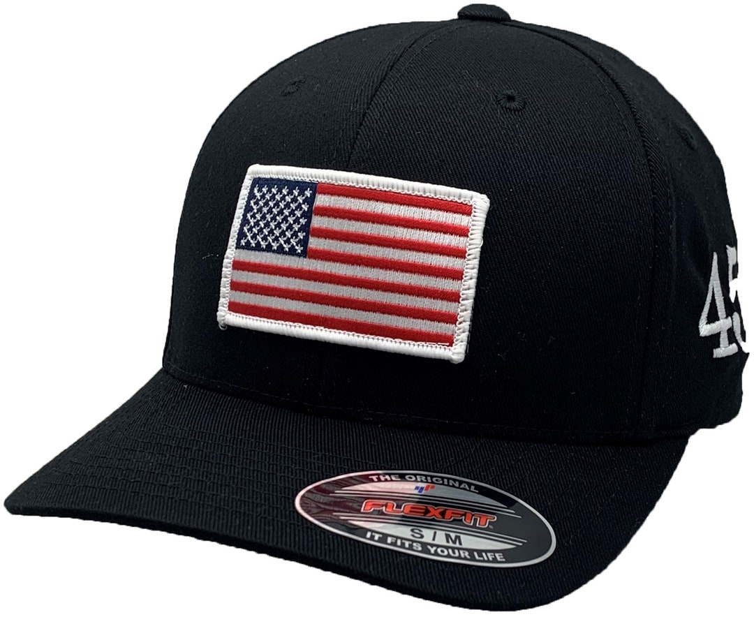 American Flag 45 Flex Fit Hat Black White Border - Etsy