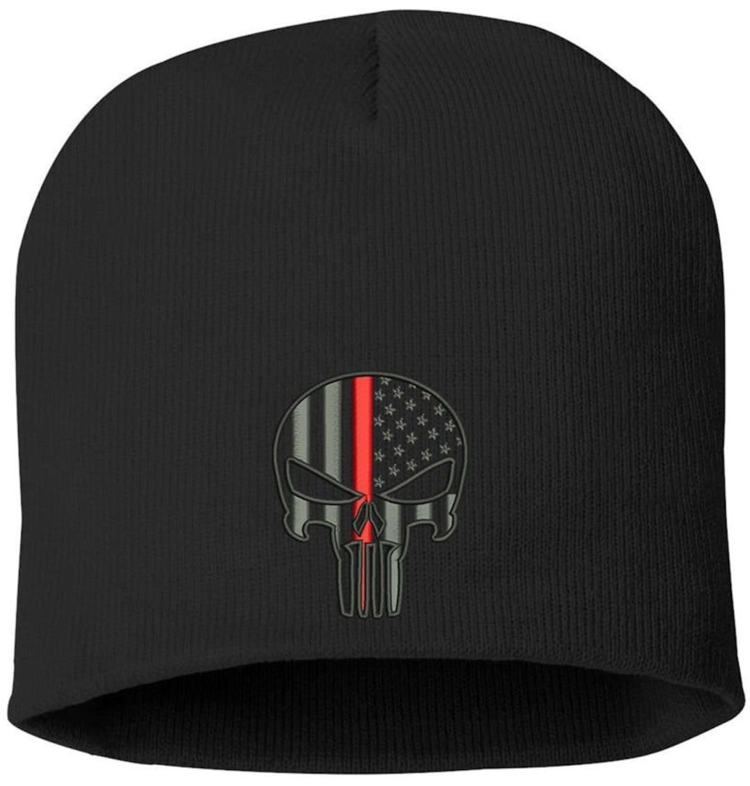 Punisher Red Line Skull Knit Hat One Size - Etsy