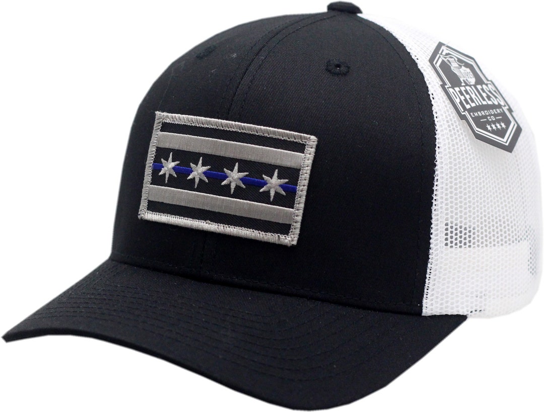 Blue Line Chicago Flag Snapback Trucker Mesh Black/white - Etsy