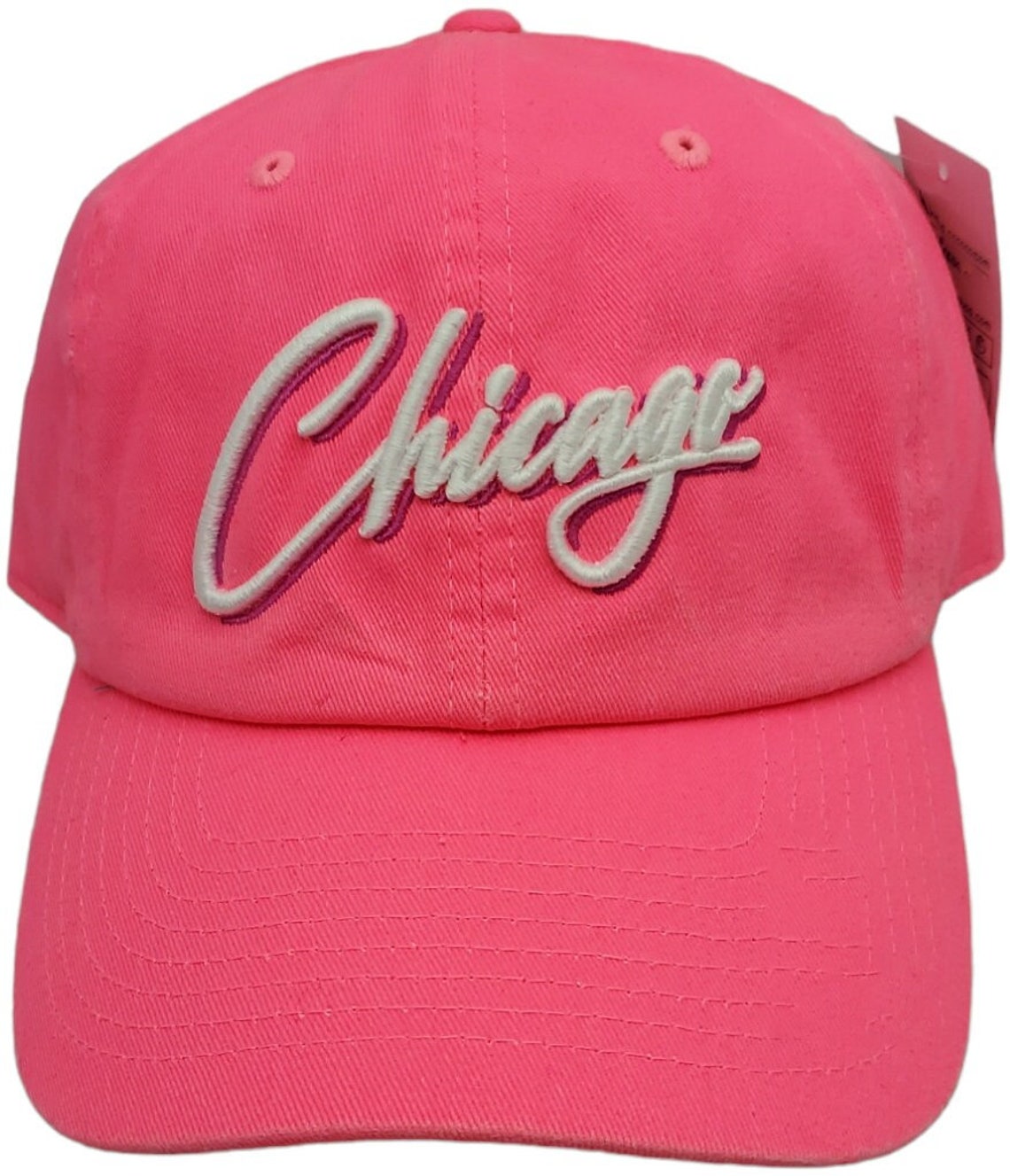 Chicago Script Slouch Hat Dad Cap Neon Pink - Etsy