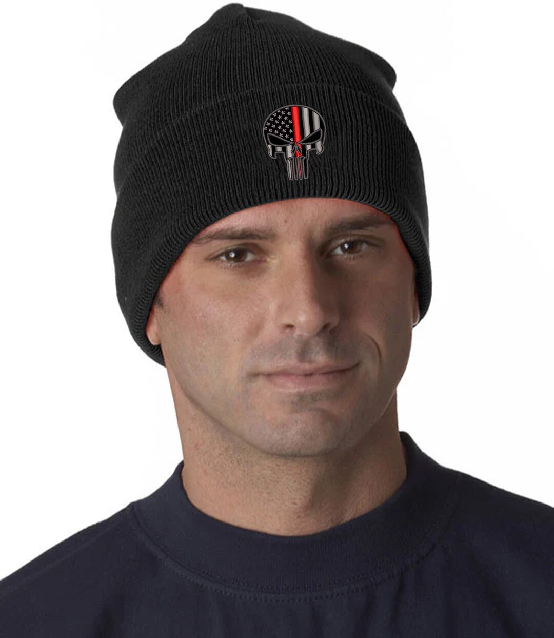 Punisher Red Line Black Cuffed Knit Hat - Etsy