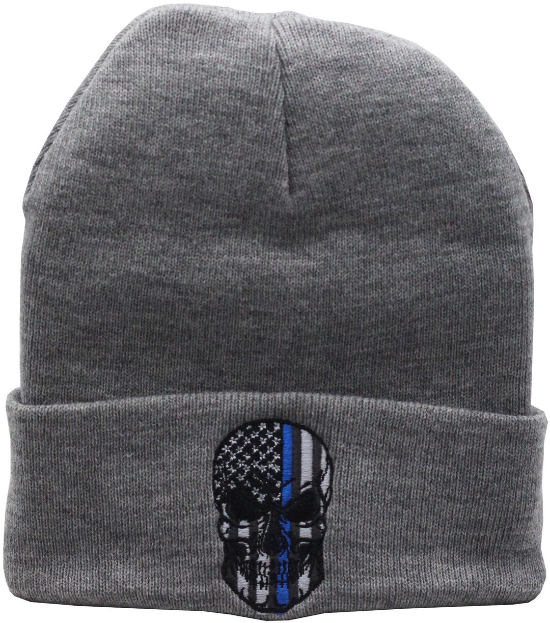 Blue Line Flag Enforcer Cuffed Knit Hat Grey - Etsy