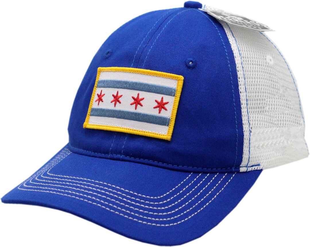 Chicago Flag Hat Trucker Mesh Adjustable Gold Border Royal/white - Etsy