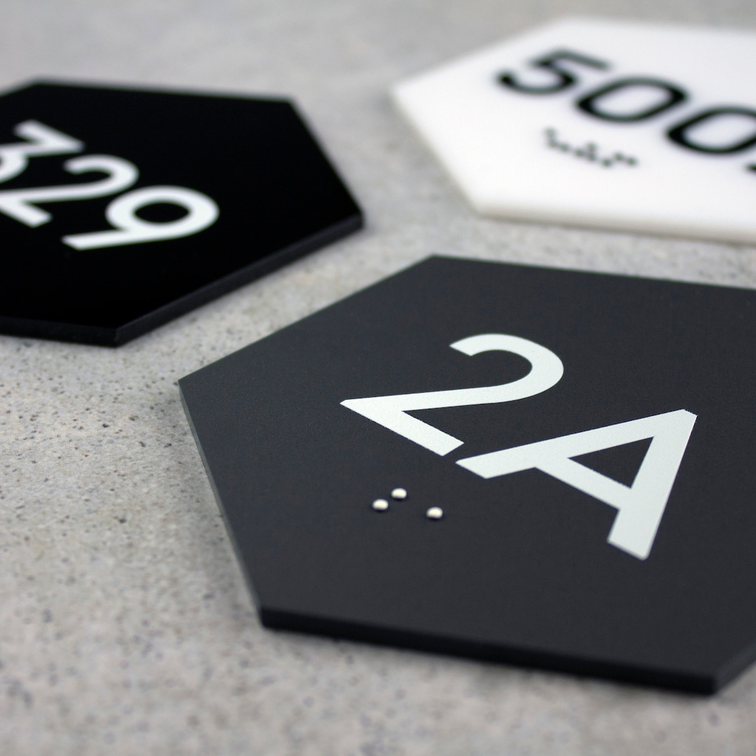 Bsign - Custom Door Number Sign, Plaque With Braille Font, Wall Sign ...