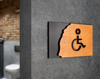 Handicapped Restroom Door Sign With Mirror Insert. Modern Wooden ...
