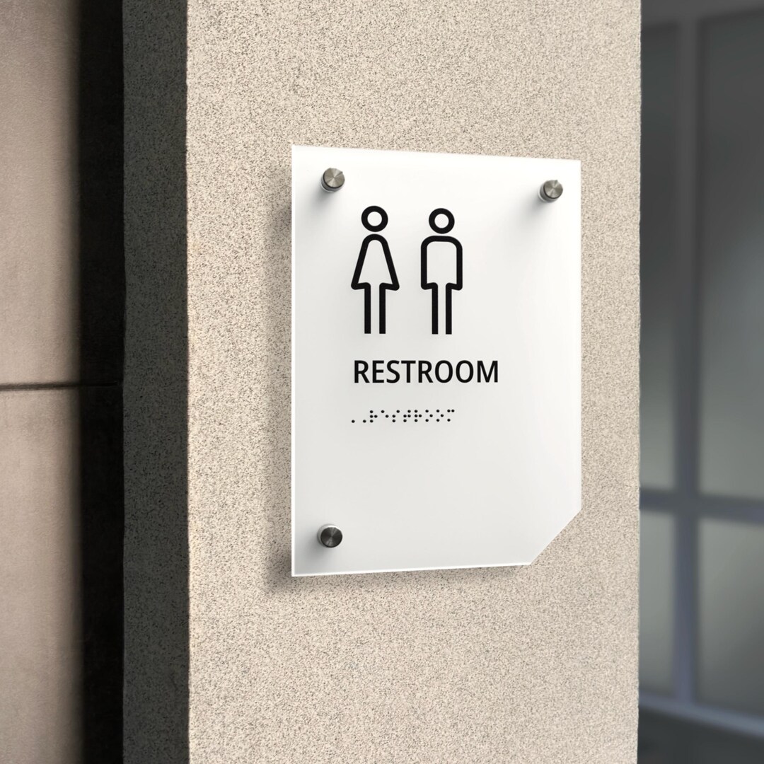 Acrylic All Gender Restroom Sign - Modern Office Bathroom Sign With ...